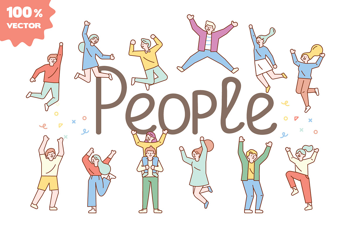 Line art cartoon people vector set, a Person Illustration by Vector_Art