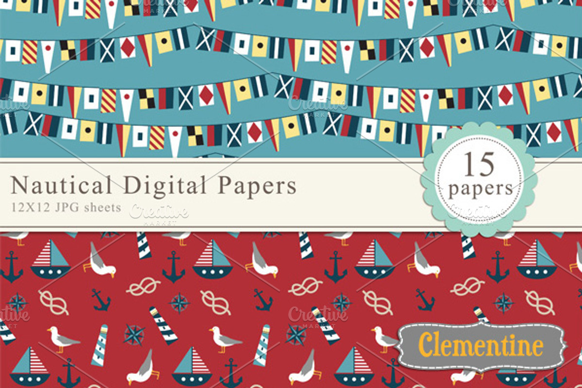 Nautical Digital Papers, a Pattern Graphic by Lovely Clementine