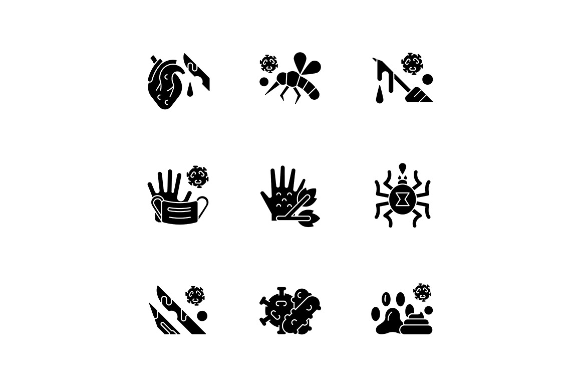 Biohazardous waste icons set, a Solid Icon by bsd studio