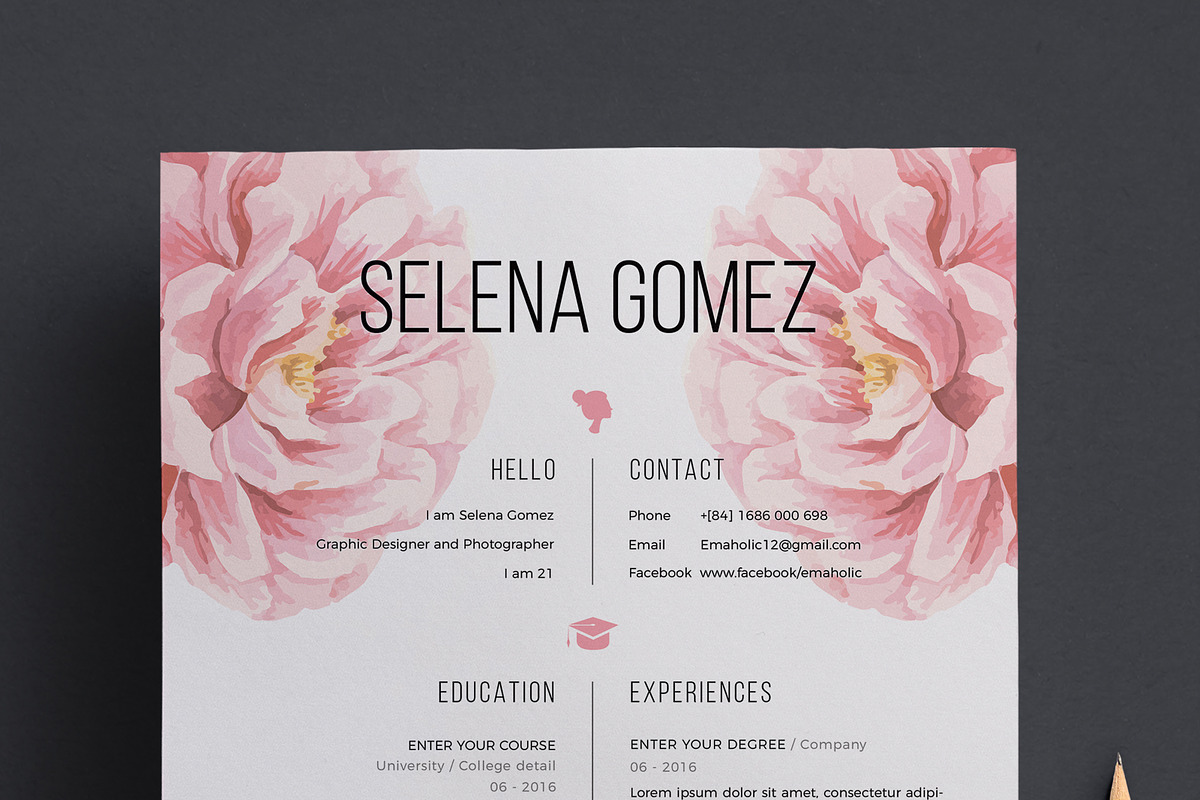 Elegant Floral CV Template, a Resume Template by Emaholic Template
