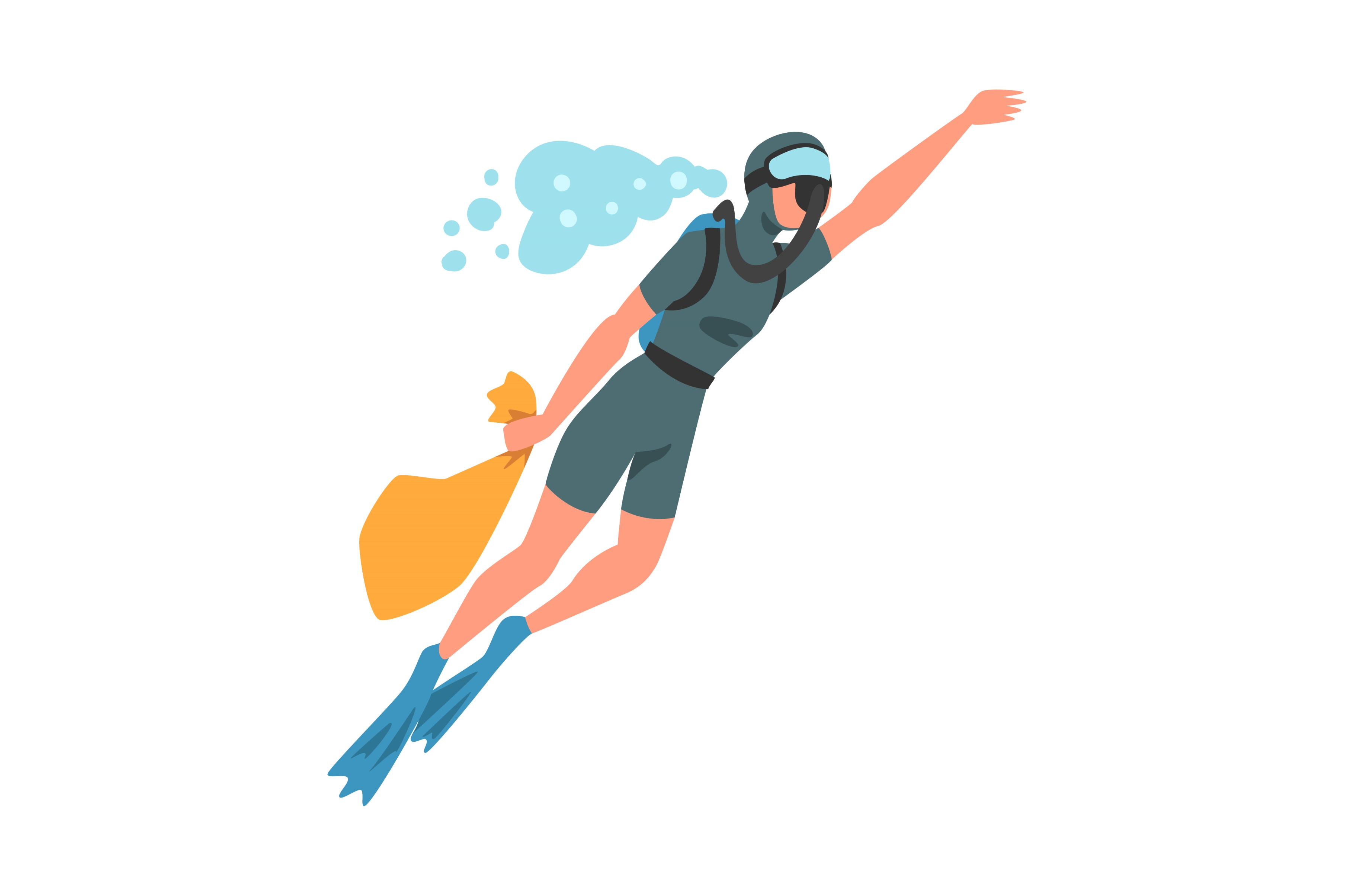 Scuba Diver Collecting Trash in, a Person Illustration by TopVectors