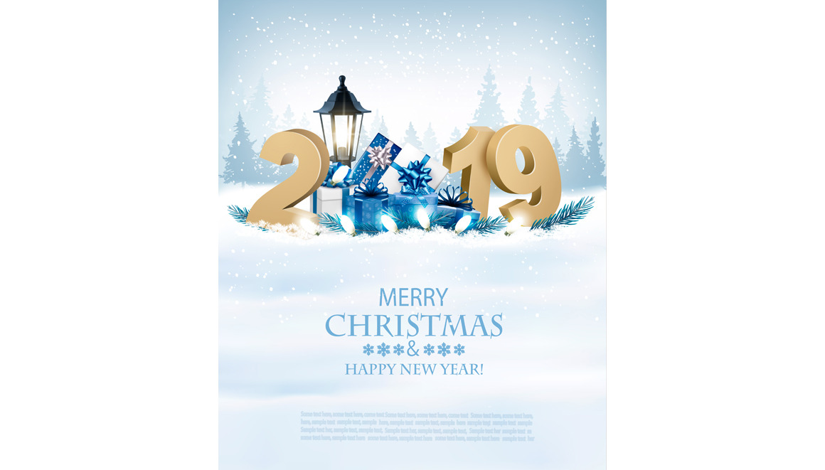 Merry Christmas Background with 2019, an Illustration by ecco