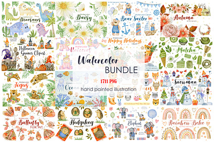 Watercolor Birthday Animals Clipart | Animal Illustrations ~ Creative ...