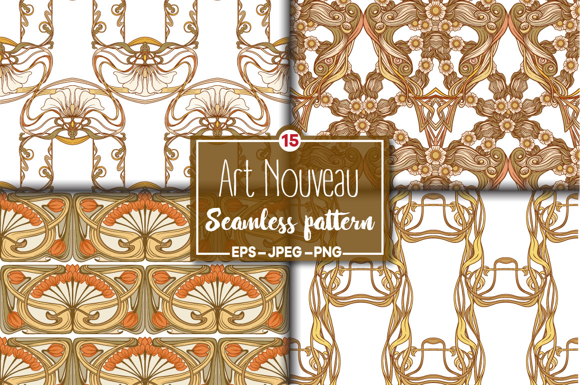 15 Art Nouveau Patterns, a Pattern Graphic by Elen-Lane