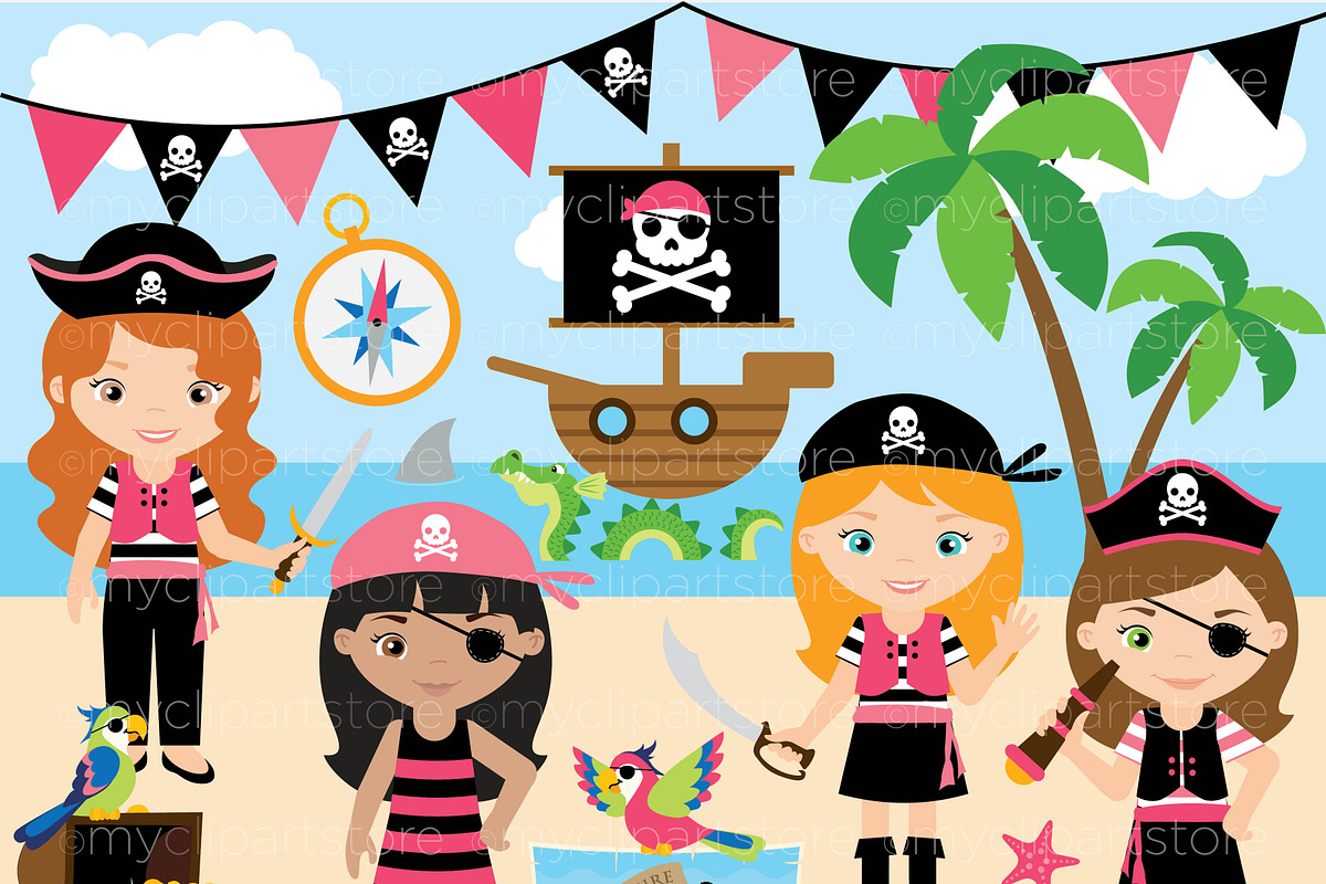 Girl Pirates - Vector Clipart, an Object Illustration by MyClipArtStore