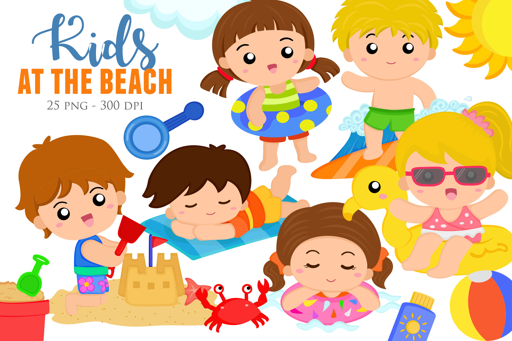 Kids at the beach Clipart Vector, a Graphic by Peekadillie Art