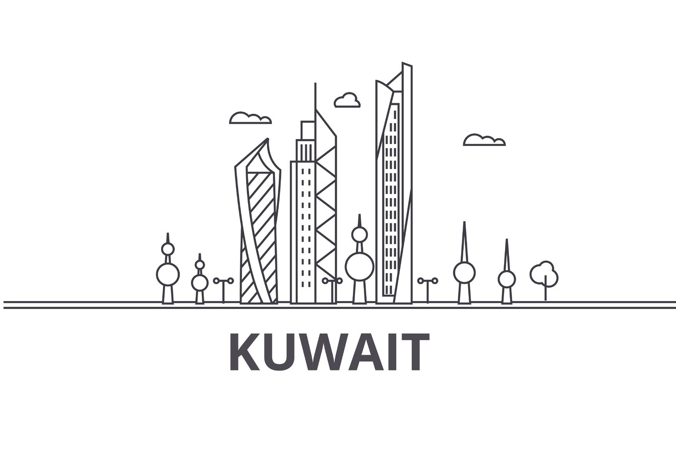 Kuwait architecture line skyline illustration. Linear vector cityscape ...