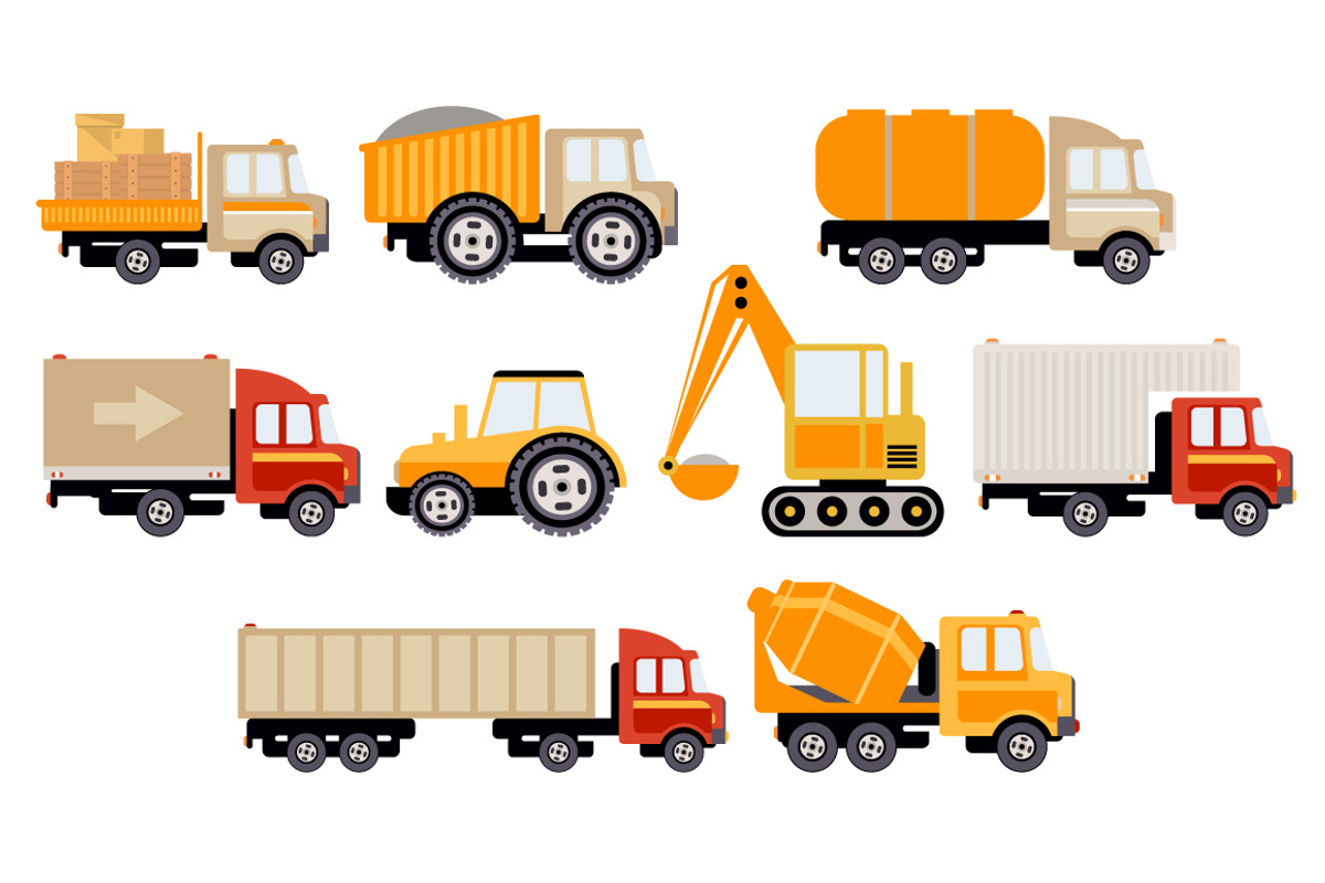Work Trucks icon set Flat, an Object Illustration by TopVectors