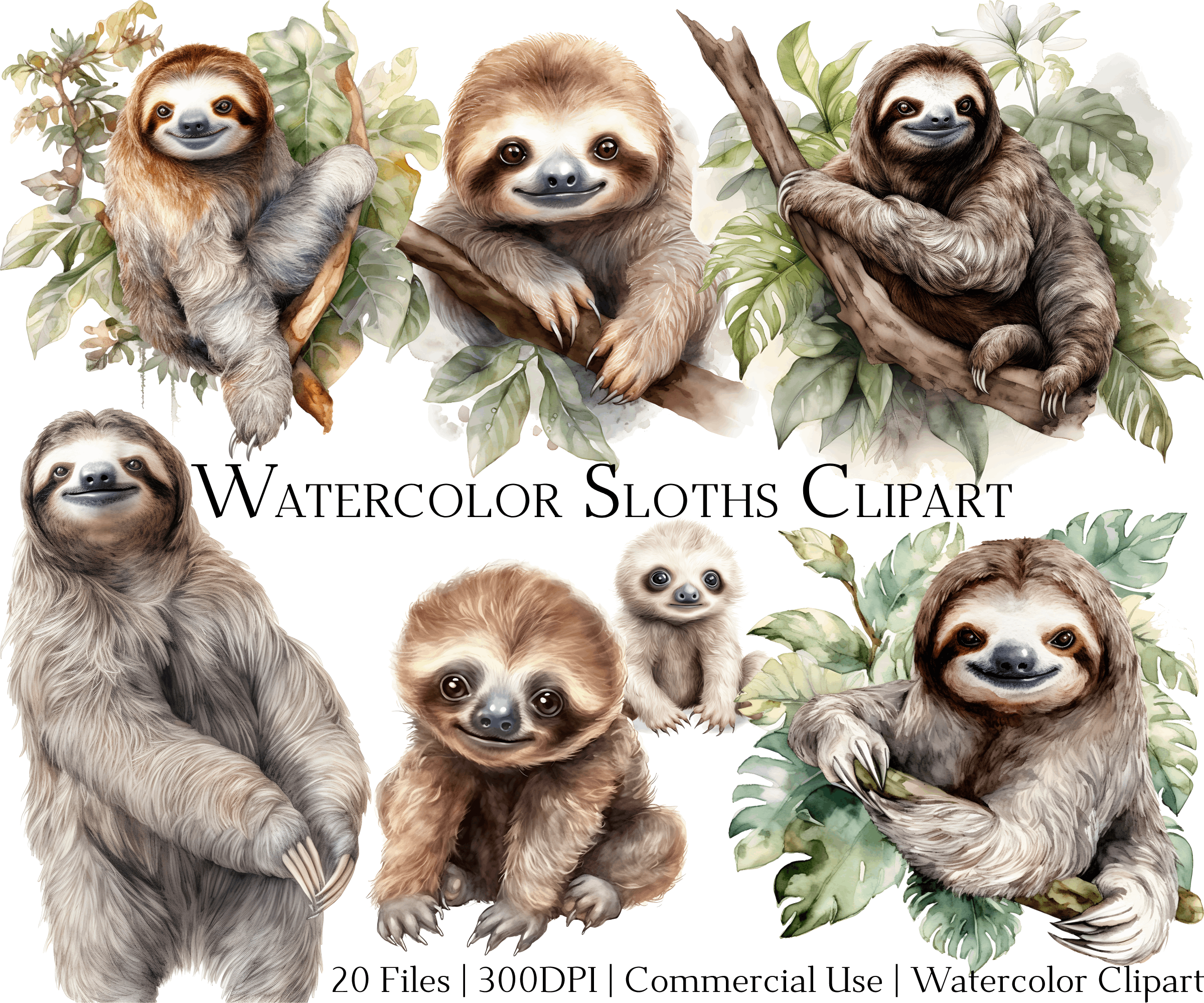 Watercolor Sloth Clipart, an Object Graphic by ArtisticTimberStudio