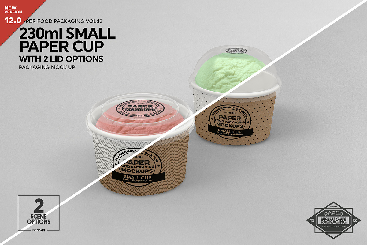 Small Cup with Flat/Round Dome Lids, a Cups & Container Mockup by INCDesign