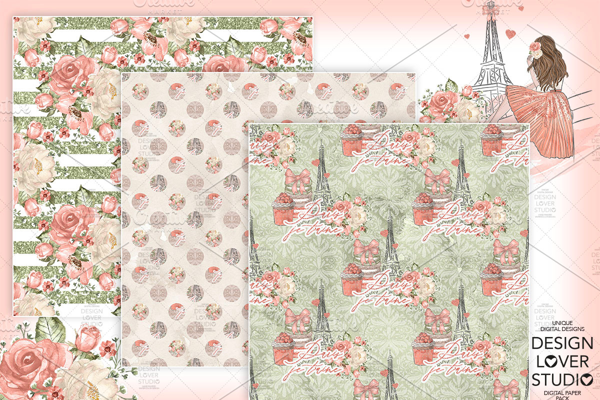 -50% Parisdigital paper pack, a Pattern Graphic by designloverstudio