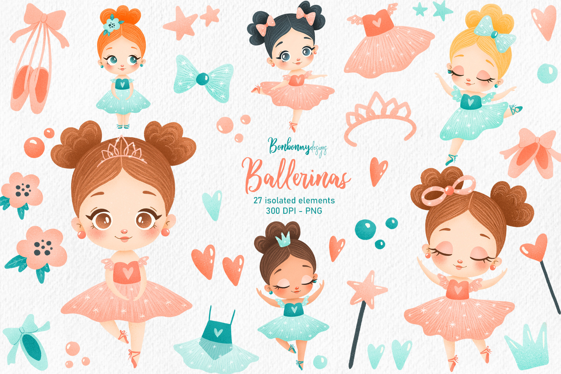 Cute Ballerina Clipart, an Illustration by BonbonnyDesigns
