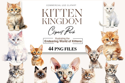 Watercolor Kittens Clipart, an Animal Illustration by YesFoxy