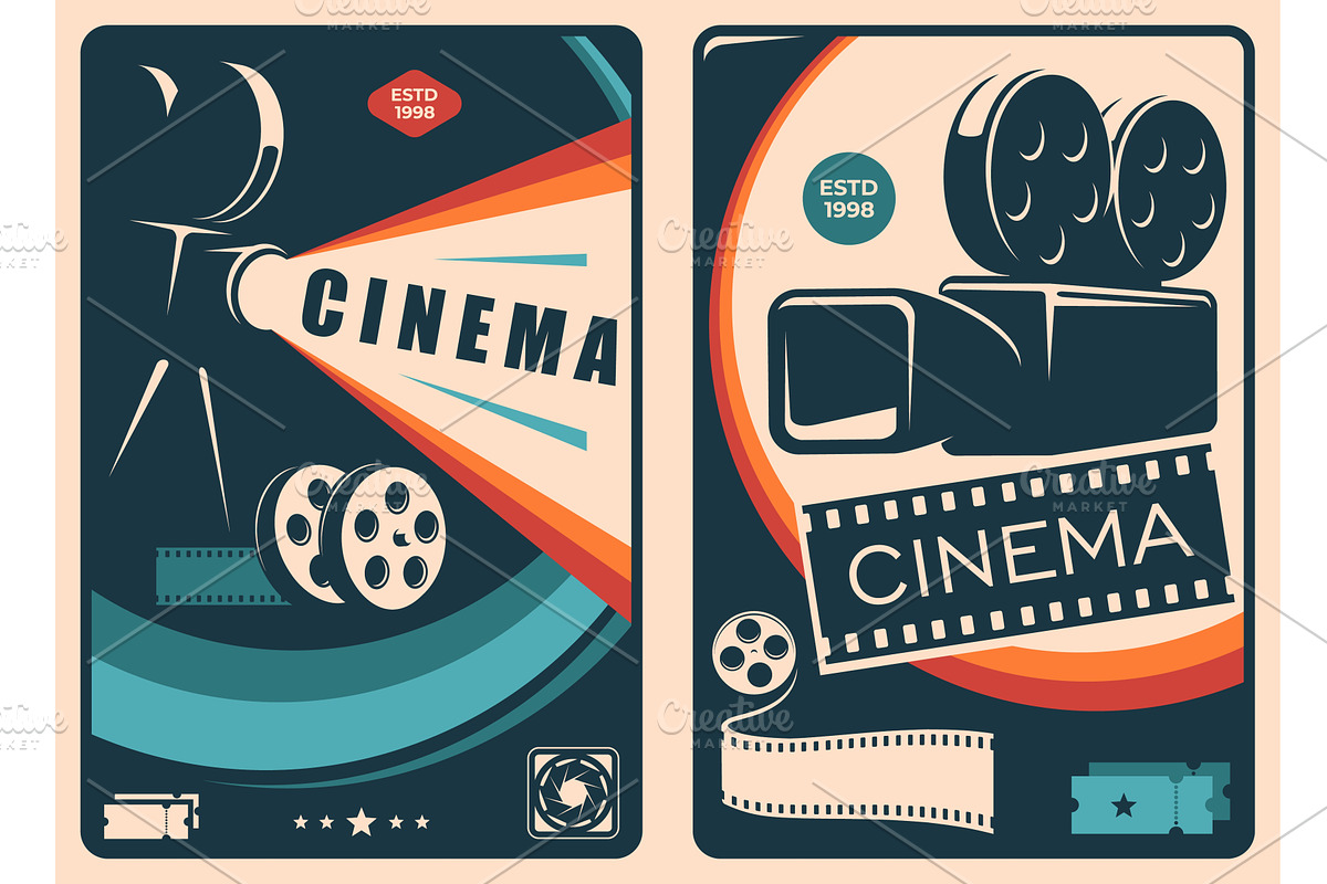 Retro movie cinema posters, an Object Illustration by Vector Tradition