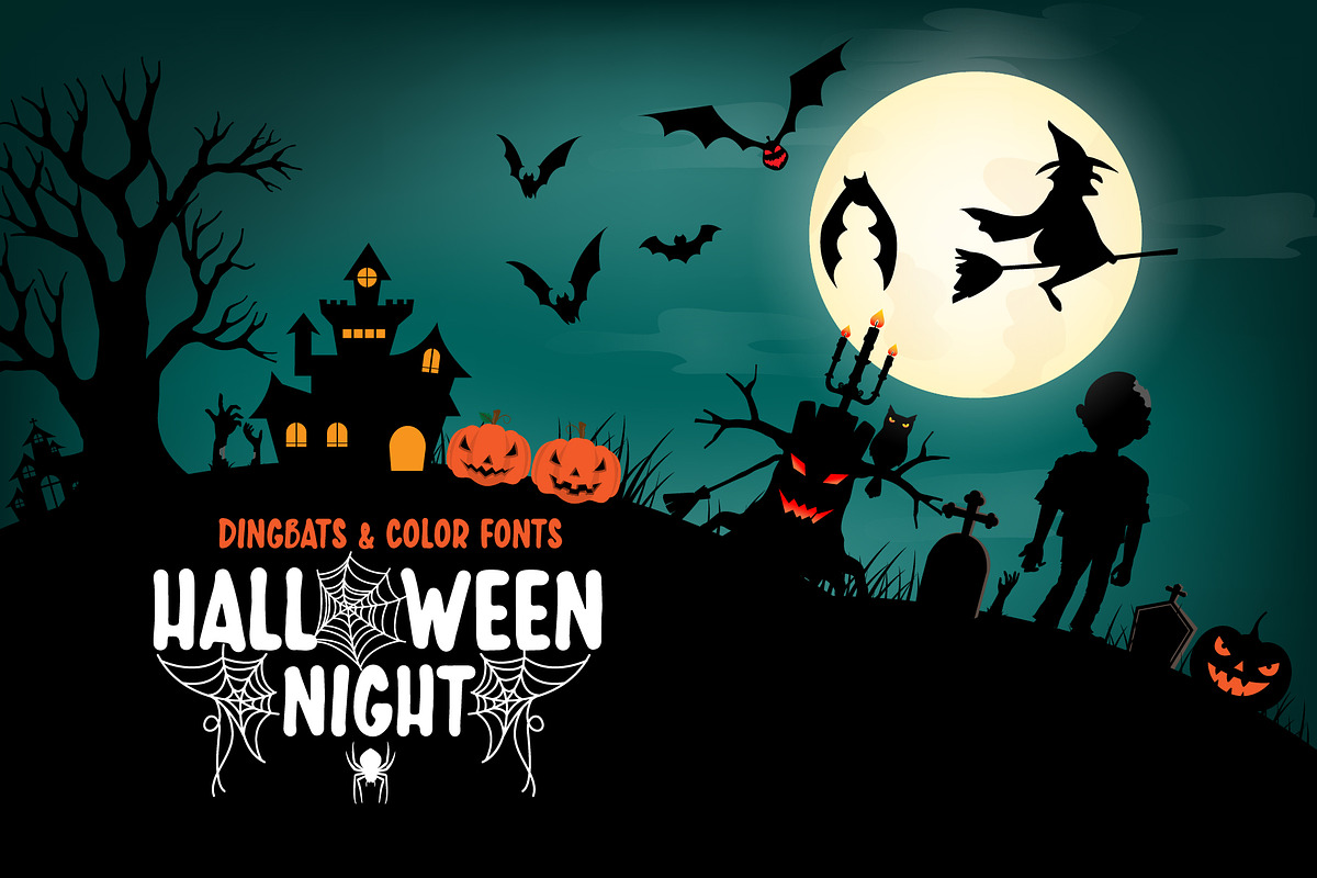 Halloween Night Dingbats&Color Font, a Symbol Font by Fox7 By Rattana