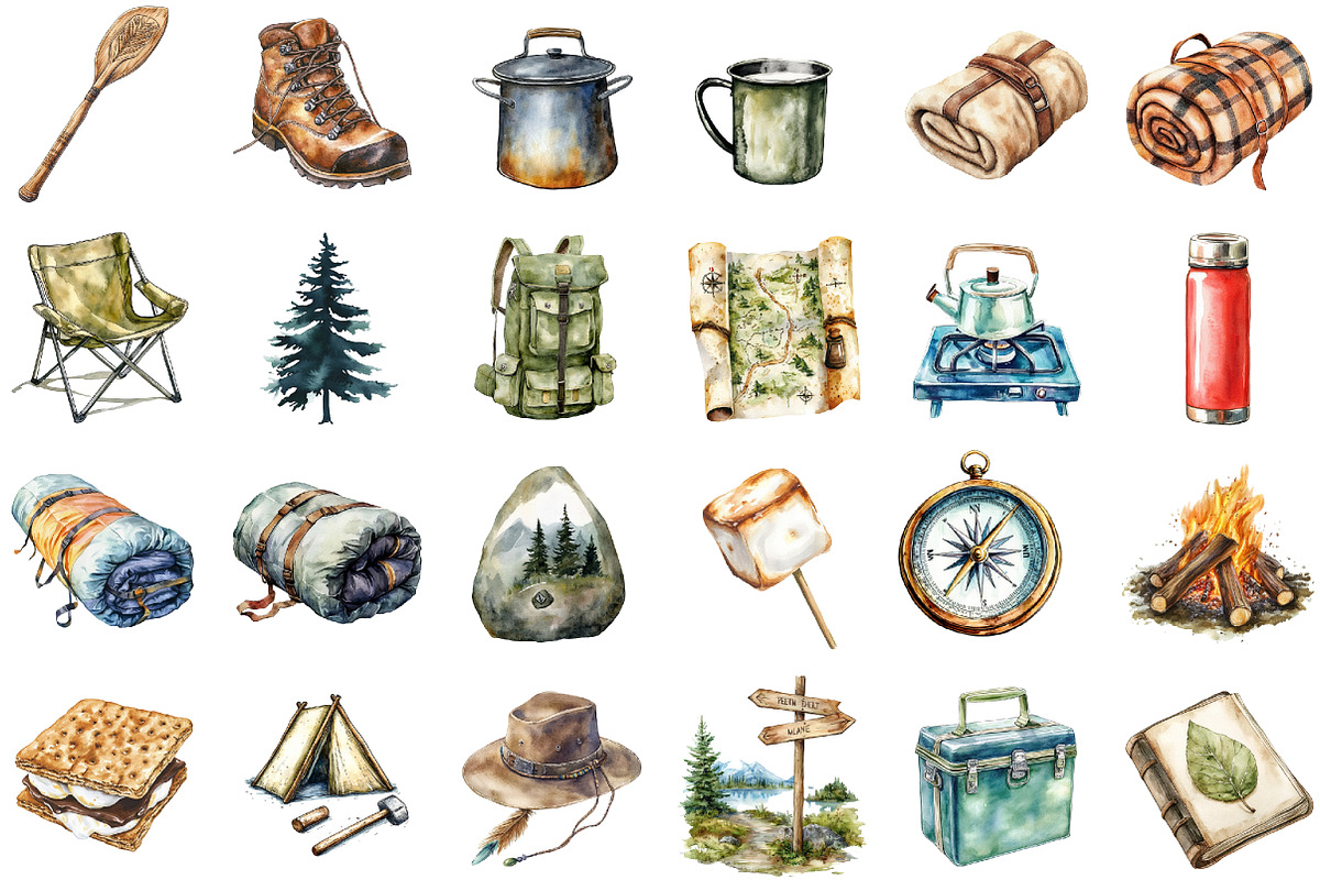 Watercolor Camping Clipart - Travel, an Illustration by Sublimation Artist