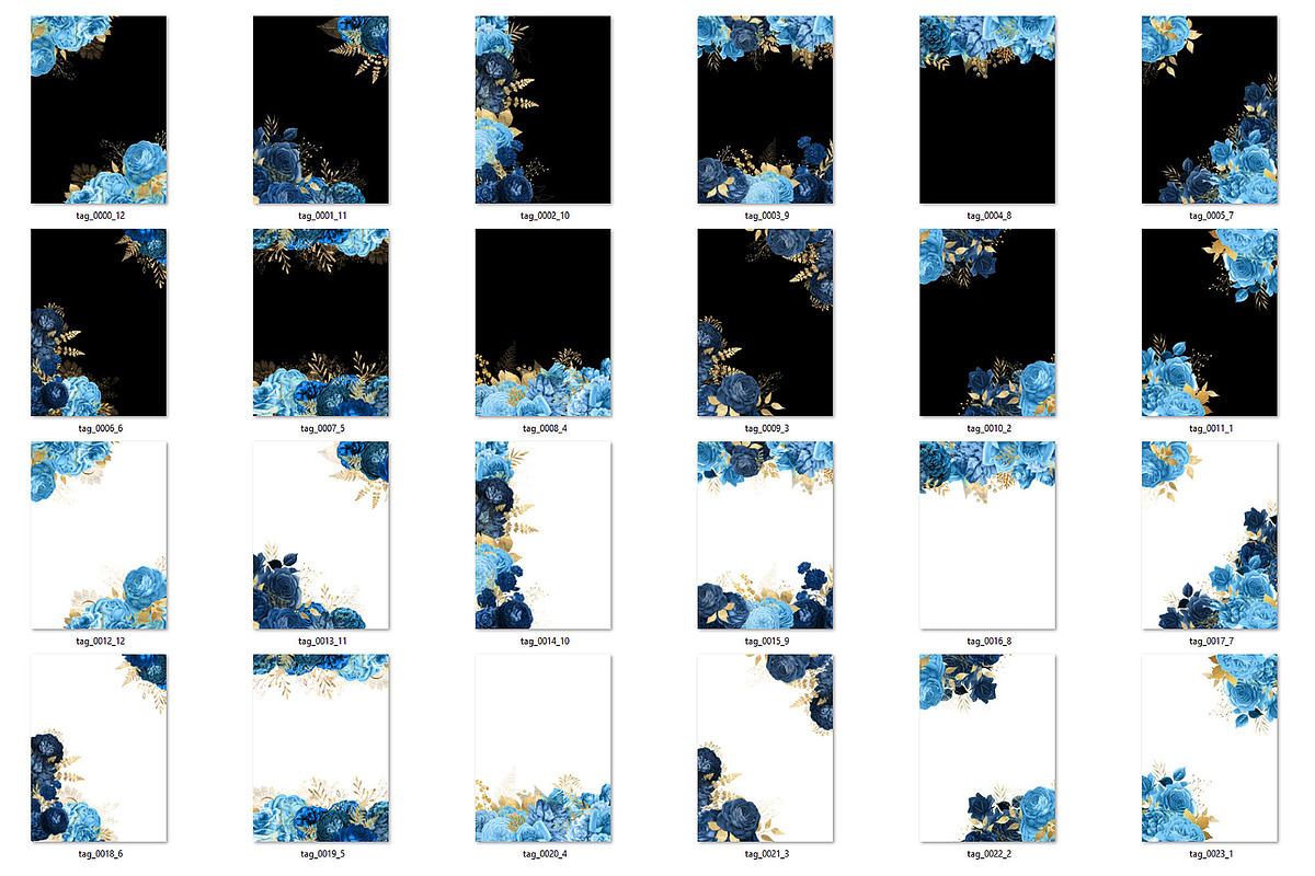 5x7 Blue and Gold Floral Overlays, an Illustration by Digital Curio