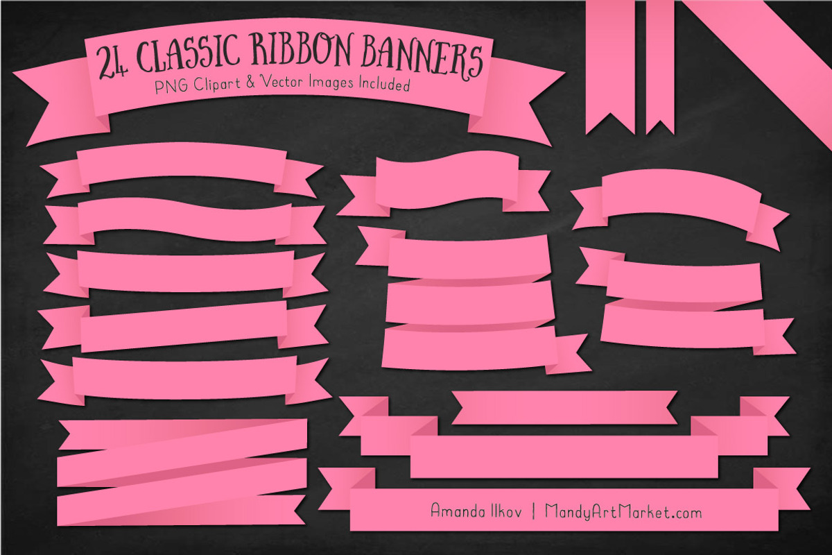 Pink Ribbon Banner Clipart, an Illustration by Amanda Ilkov