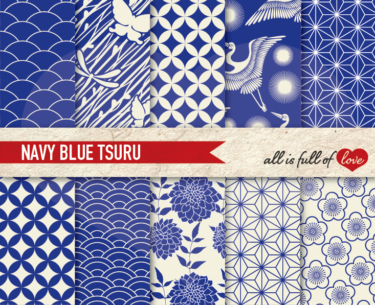 Japanese Navy Blue Backgrounds, a Pattern Graphic by All is full of Love
