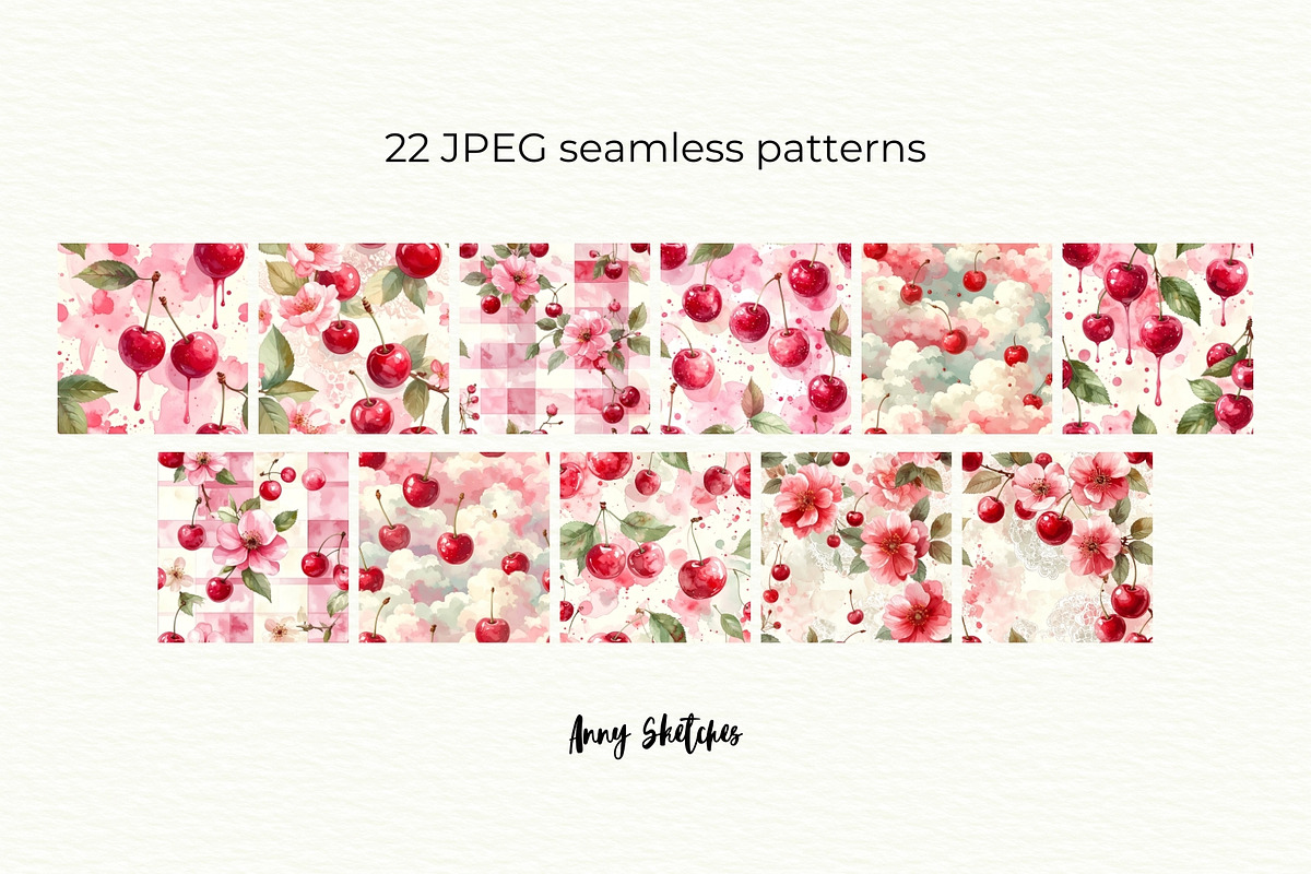 Cherry Coquette Seamless Patterns, a Pattern Graphic by Anny Sketches
