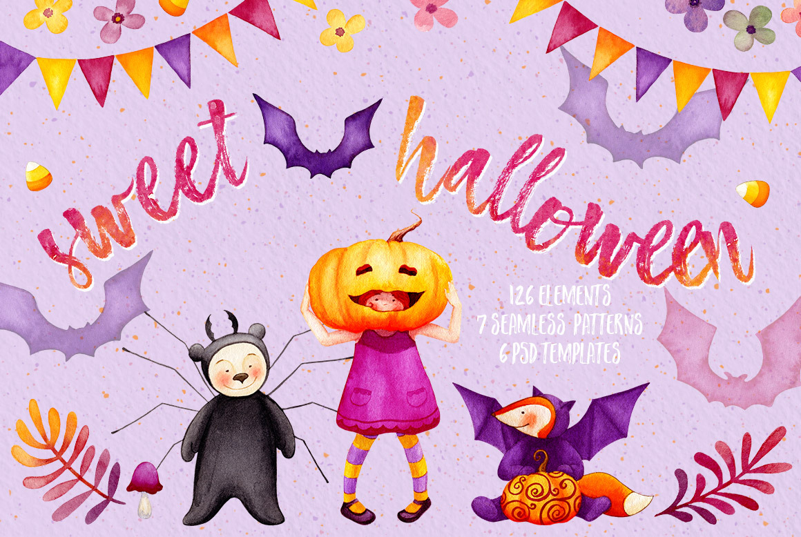 Sweet Halloween - Fall Watercolor, an Education Illustration by ...