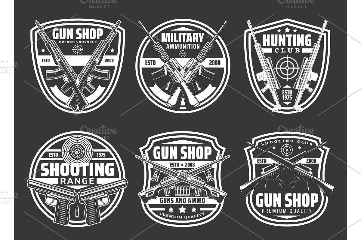 Guns, ammo and rifles icons, an Illustration by Vector Tradition