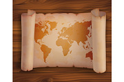 Horizontal scroll paper, parchment with world map | Graphic Objects ...