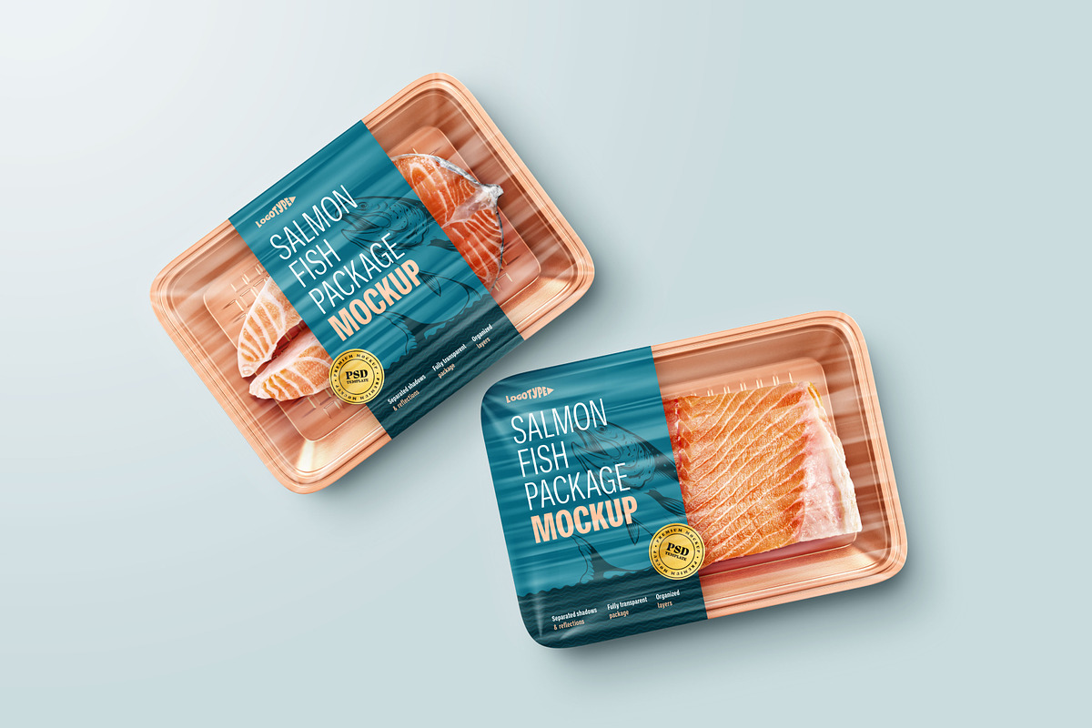 Salmon Fish Package Mockup Set, a Cups & Container Mockup by Deeplab