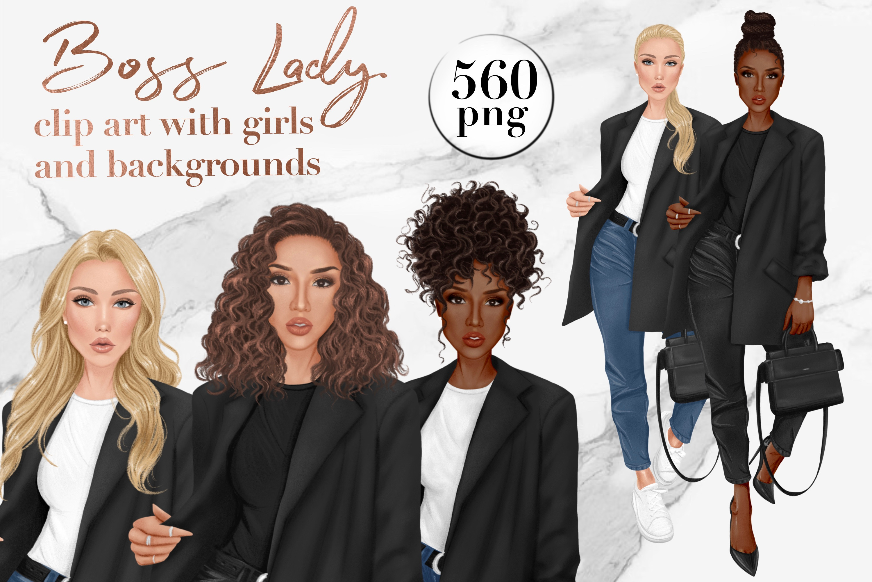 Boss lady clip art, fashion girl png | Creative Market