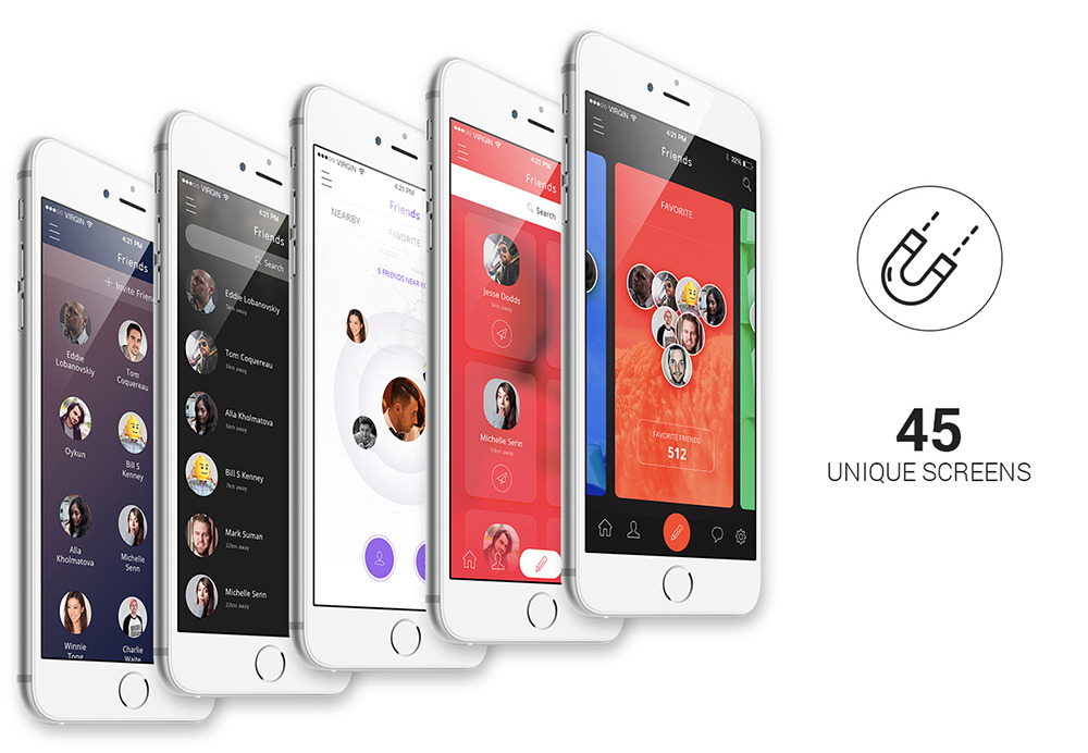 Magnet - 45 unique IOS screens, a Social Media Template by RTdevs