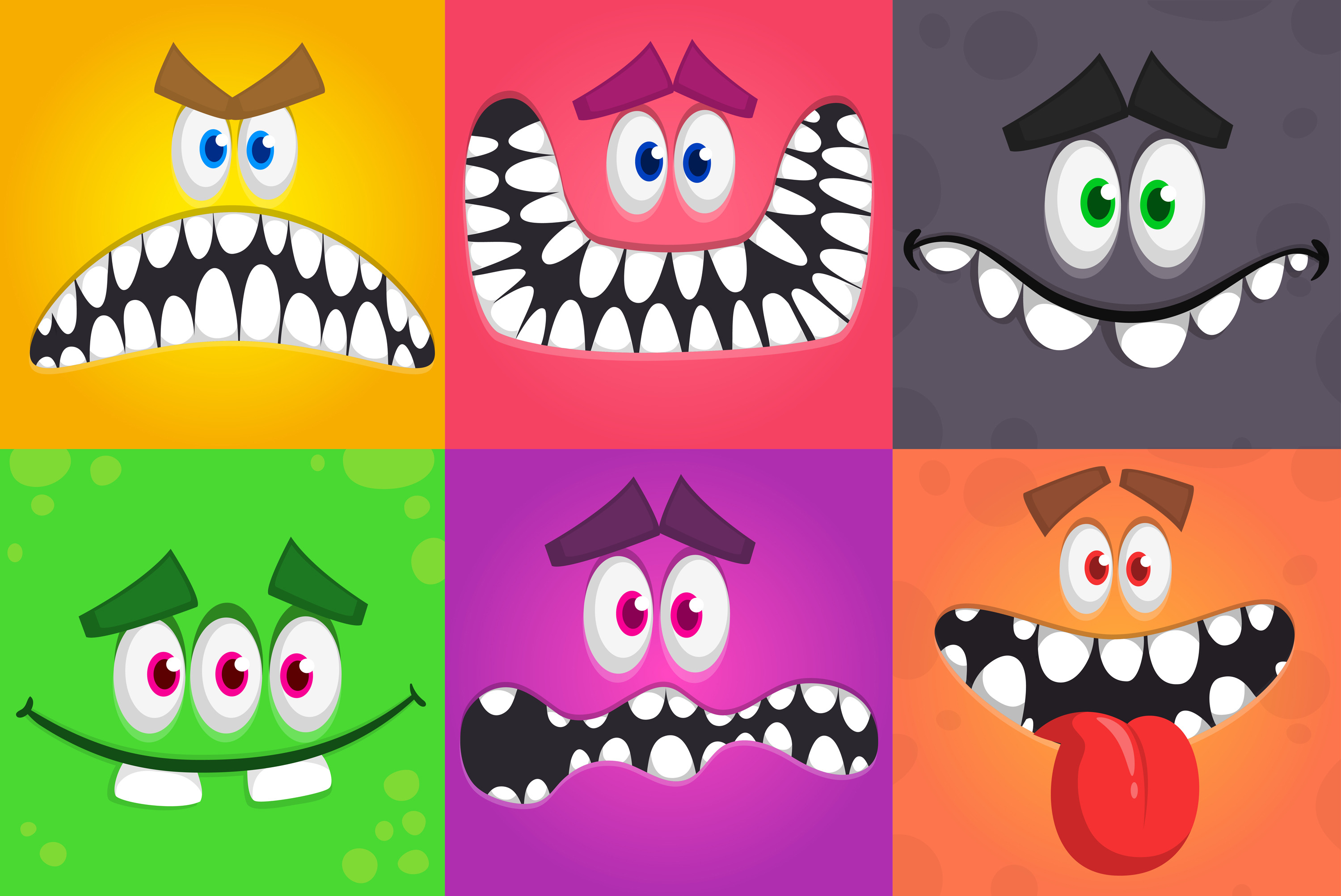 Cartoon monsters faces set, an Illustration by D R A W K M A N ...