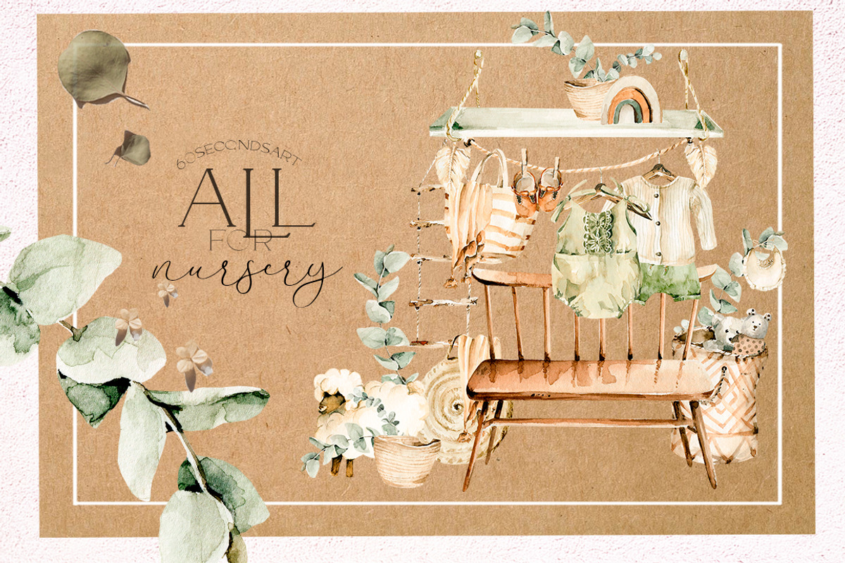 Boho nursery clipart Baby watercolor, a Decorative Illustration by ...