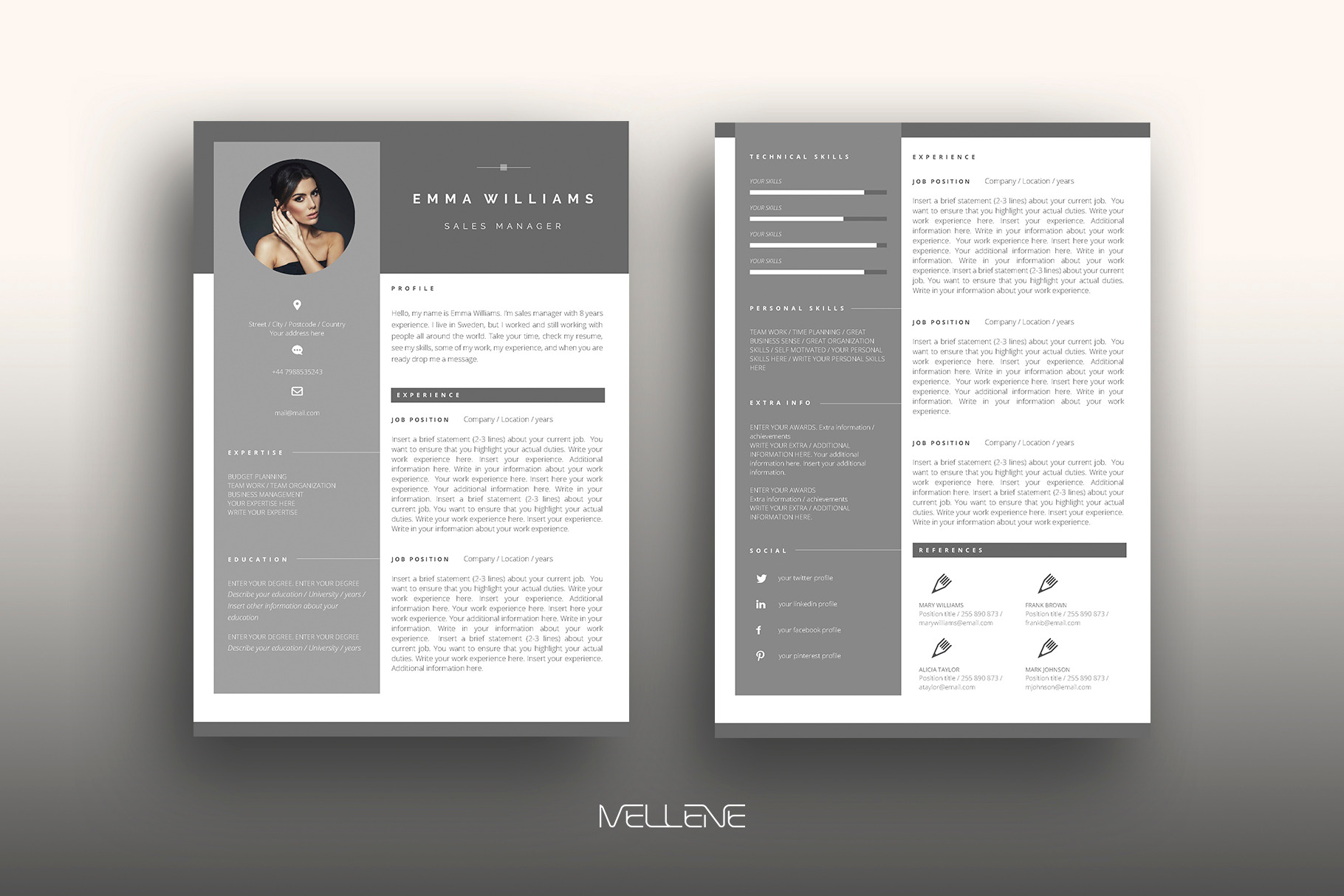 Resume / CV template - Emma, a Resume Template by Mellene Templates
