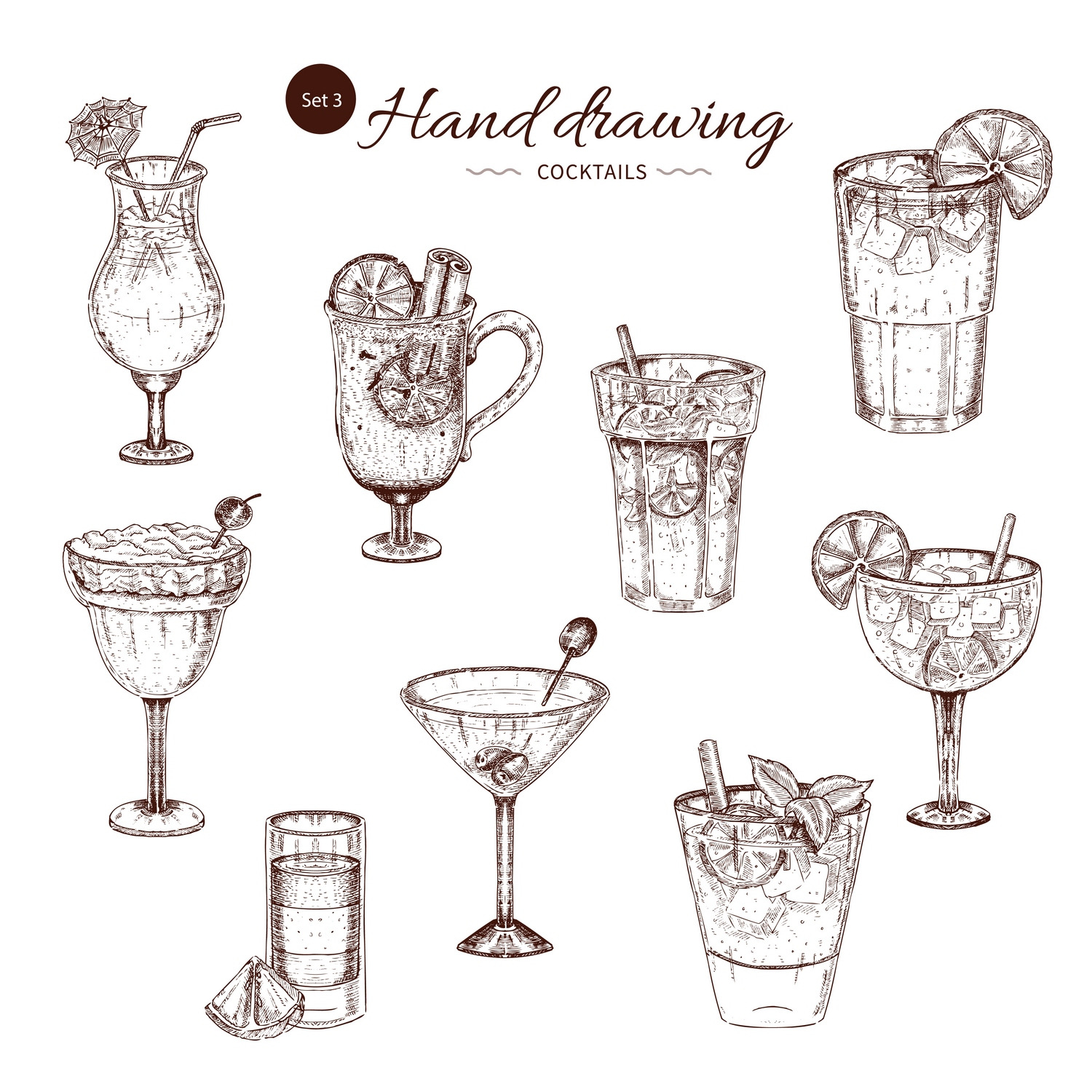 Alcoholic Cocktails Hand Drawn Set, an Icon by Alexander Belenkiy ...