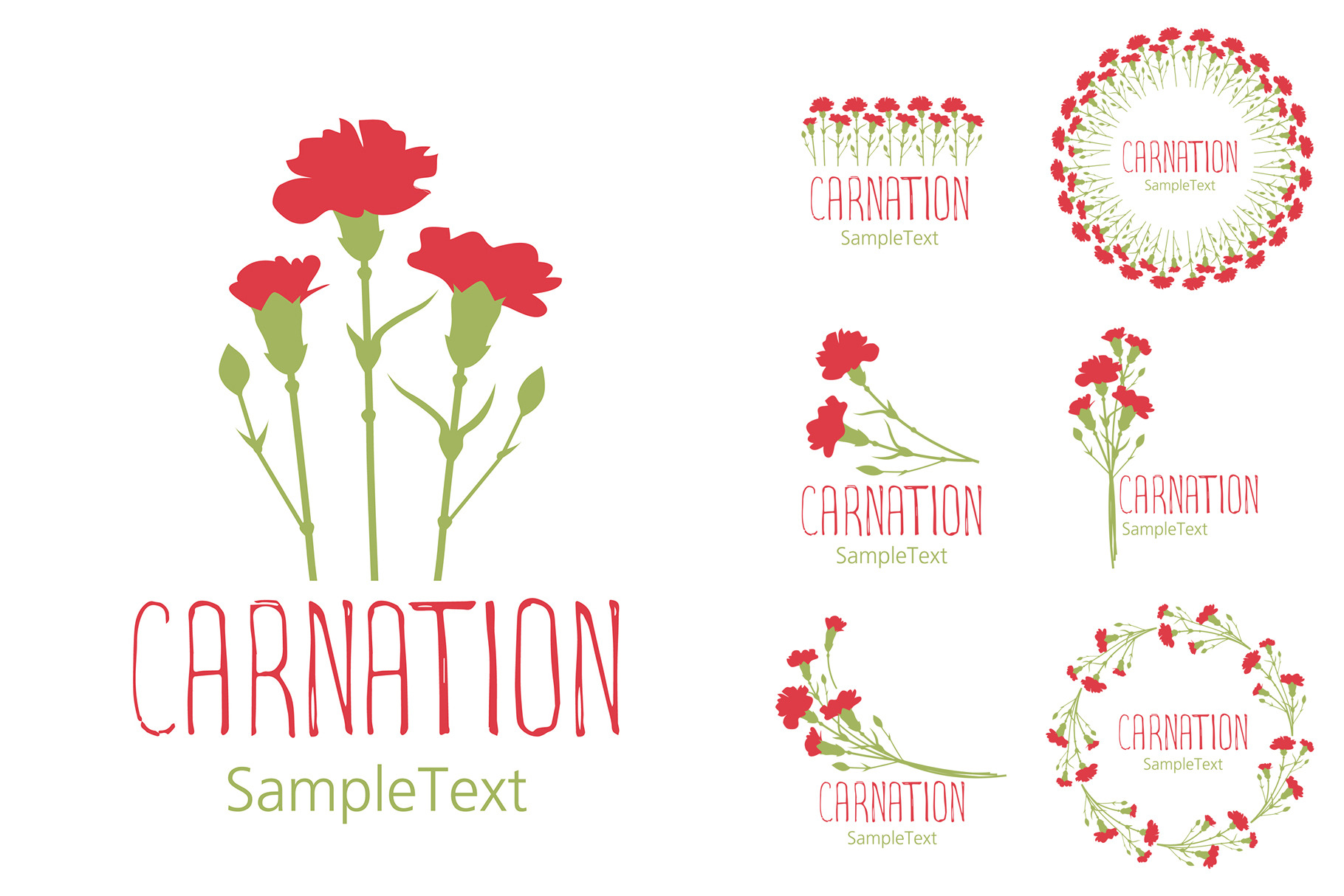 Set of designs with carnations, a Decorative Illustration by La Inspiratriz