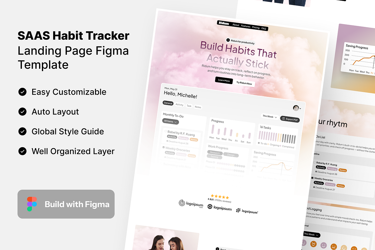 SAAS Habit Tracker Figma Template, a Landing Page Template by Rozepaars ...