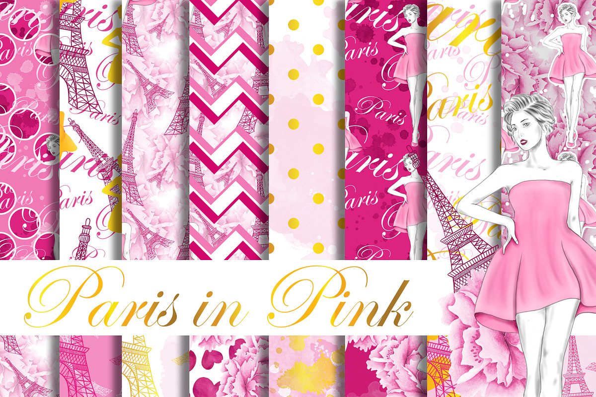 Paris digital paper pack, an Illustration by DarinaDigital