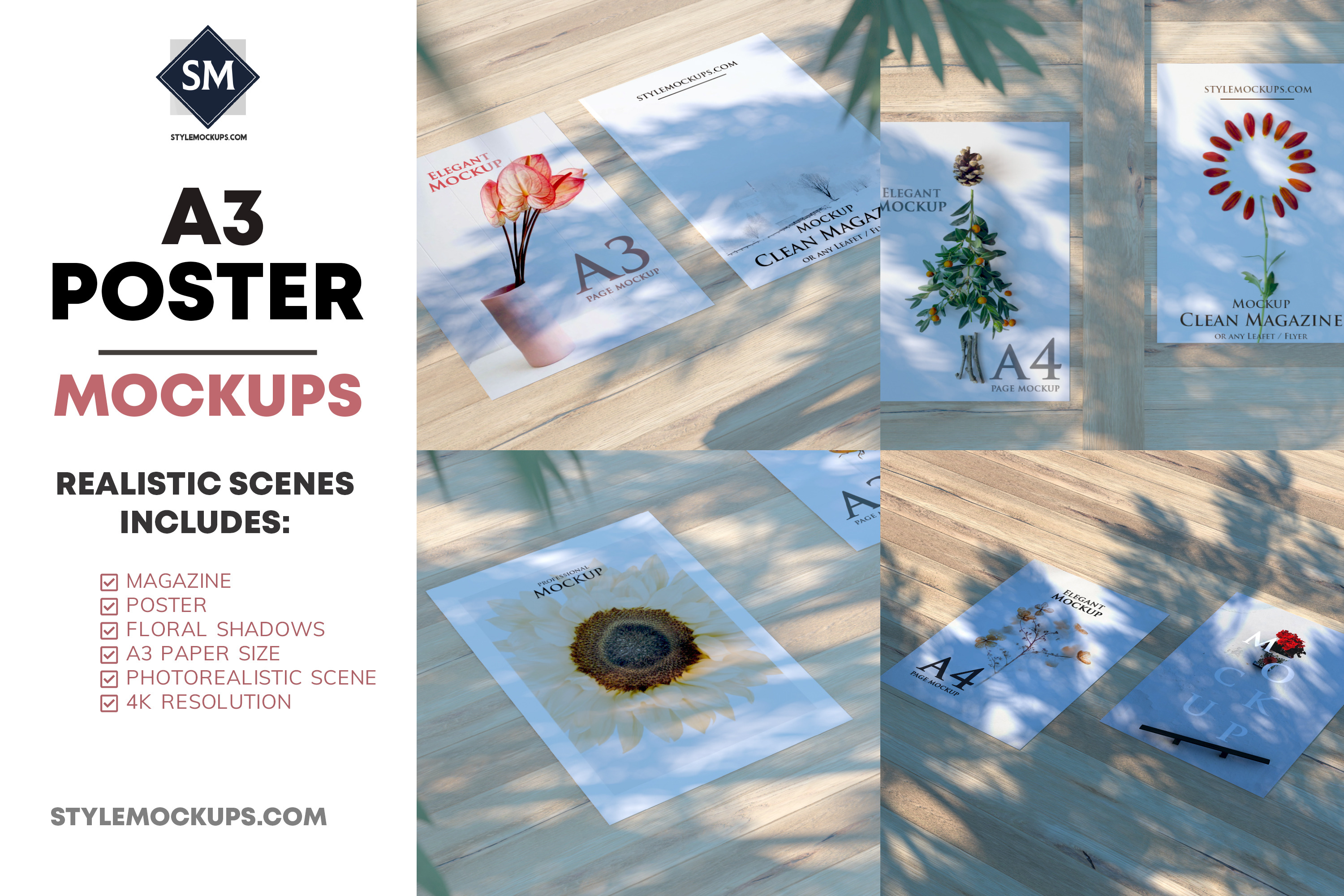 A3 Poster Mockups, a Print Template by StyleMockups