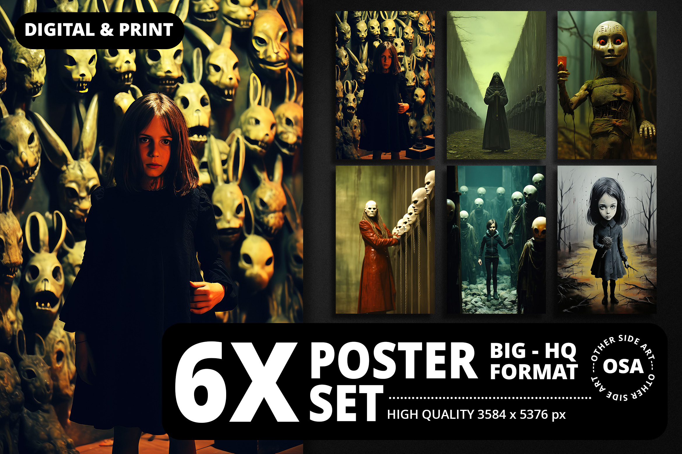 Creepy Horror Halloween Poster Set, a Background Graphic by Other Side Art