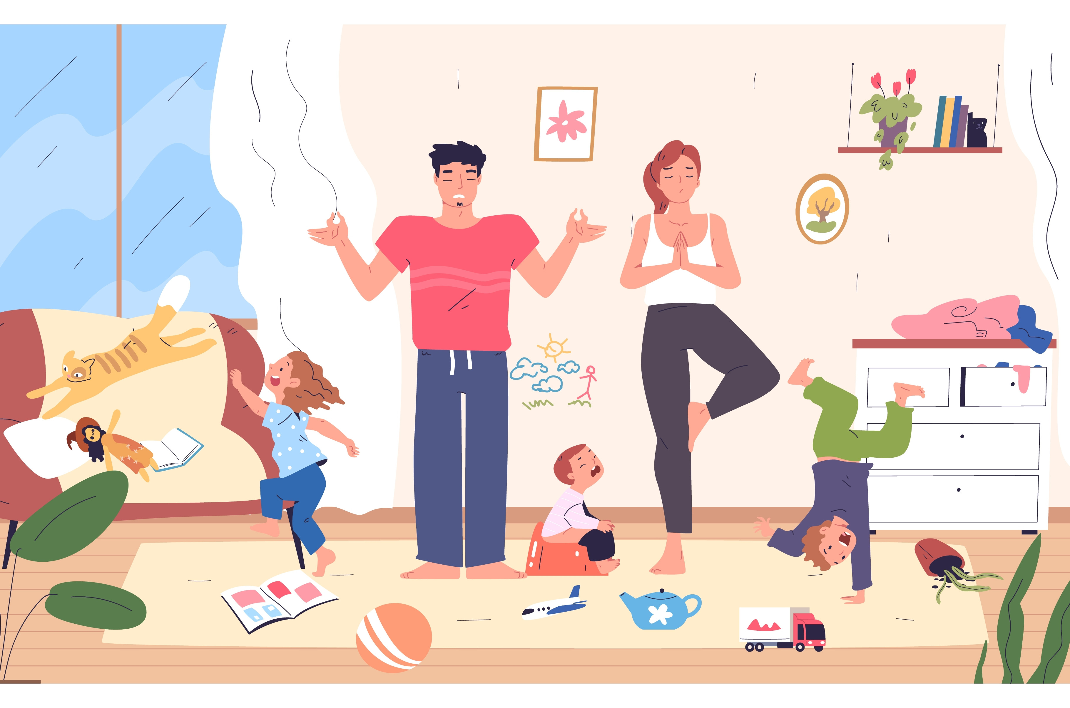 Parents meditating. Stressed parent, a Graphic by Stock-Smart-Start