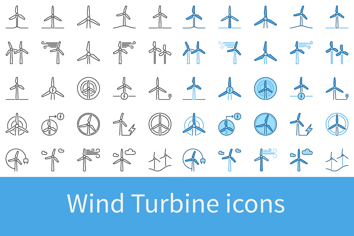 Wind Turbine icons set, an Outline Icon by Venomous Vector