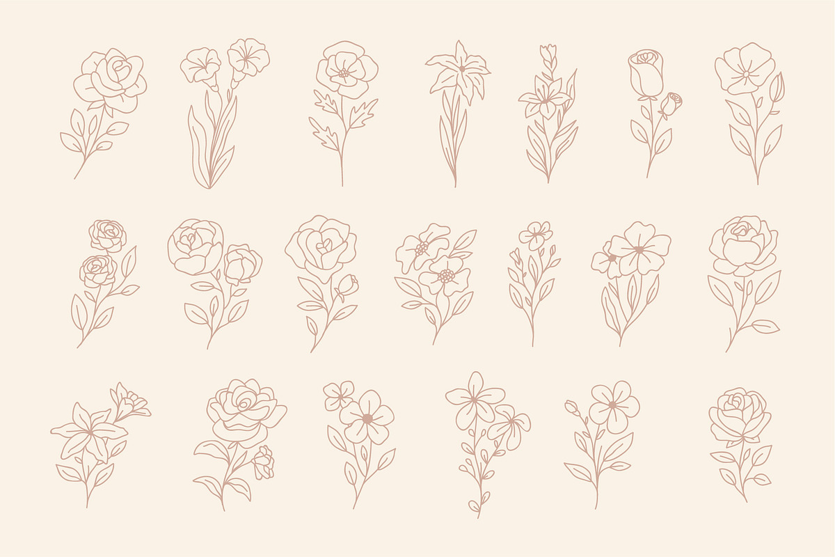 84 Floral Line Art Designs, an Object Graphic by Sandewo