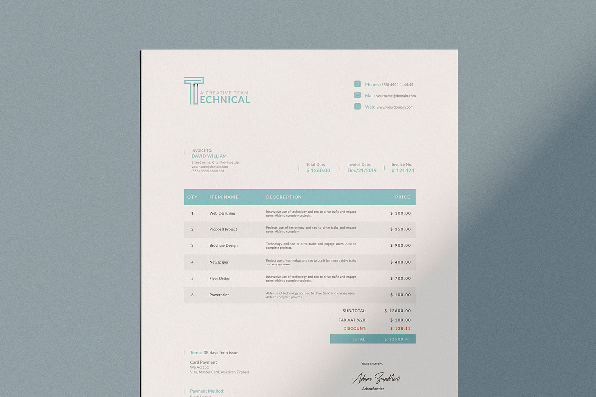 Invoice, a Stationery Template by UX-group | Creative Market