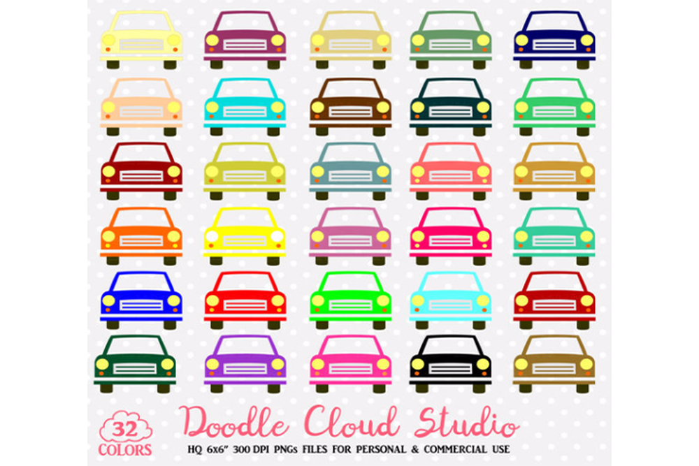 32 Colorful Cars Clipart Rainbow, an Illustration by Doodle Cloud Studio
