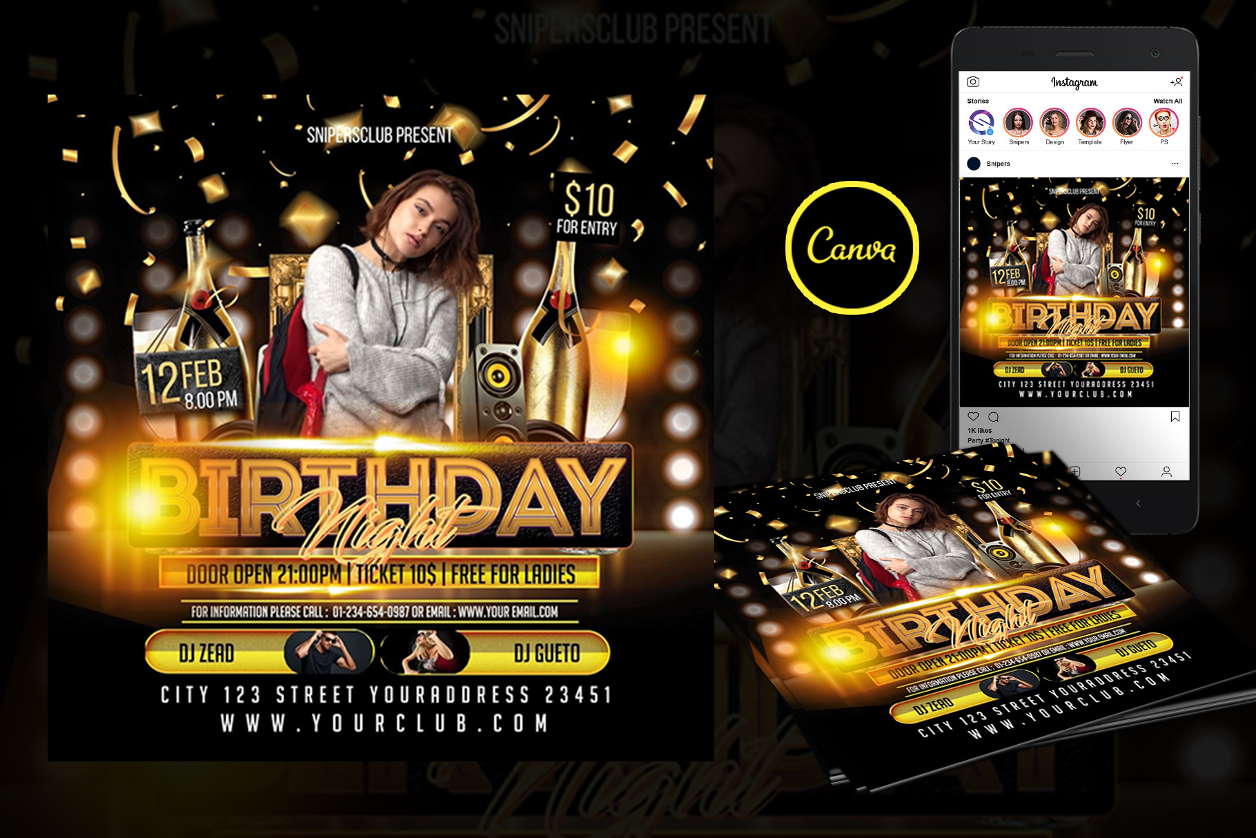 Birthday Night Flyer Canva Template, a Social Media Template by DreamColor