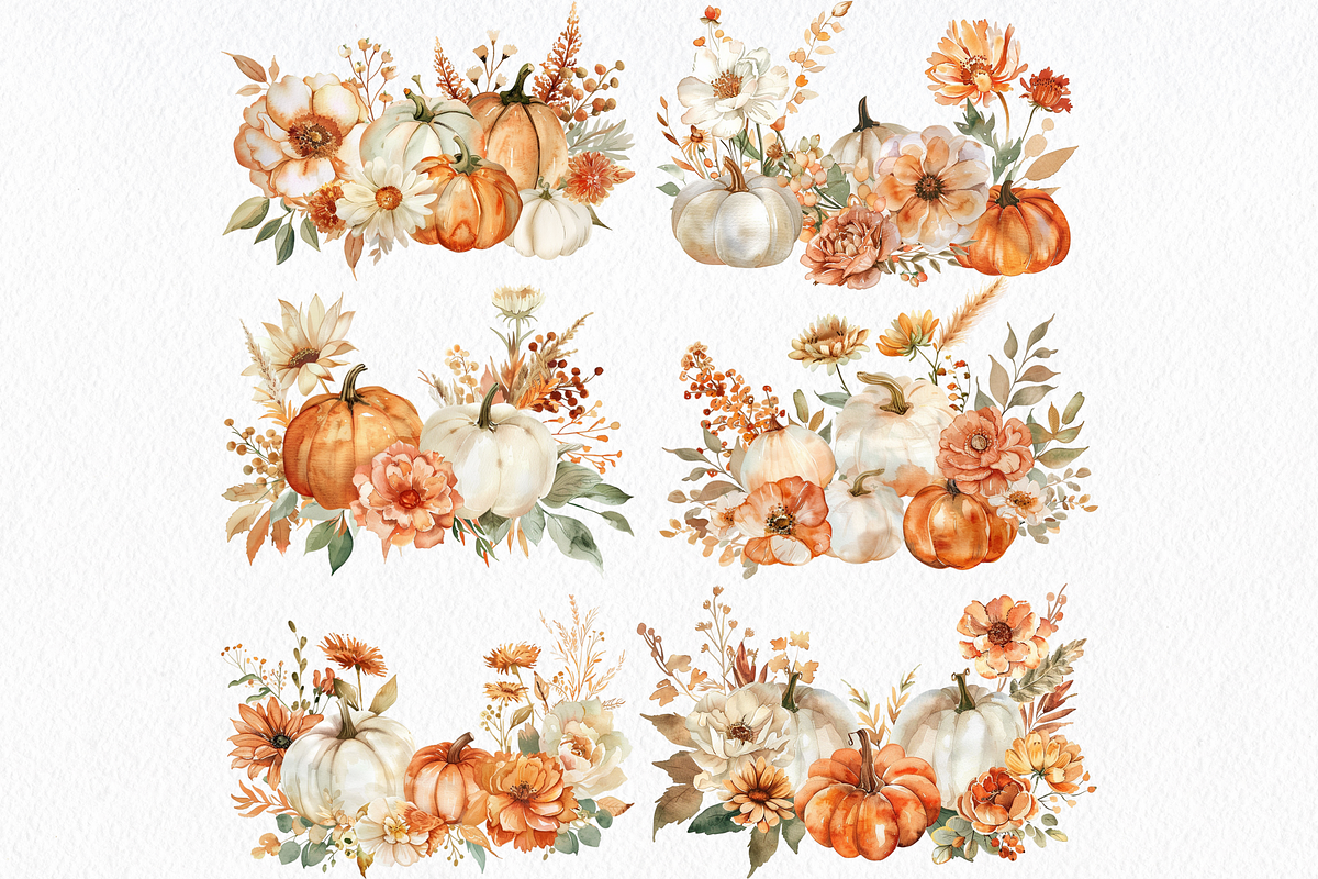 Floral Pumpkin Fall Clipart, a Seasonal Illustration by ClipArtCharm