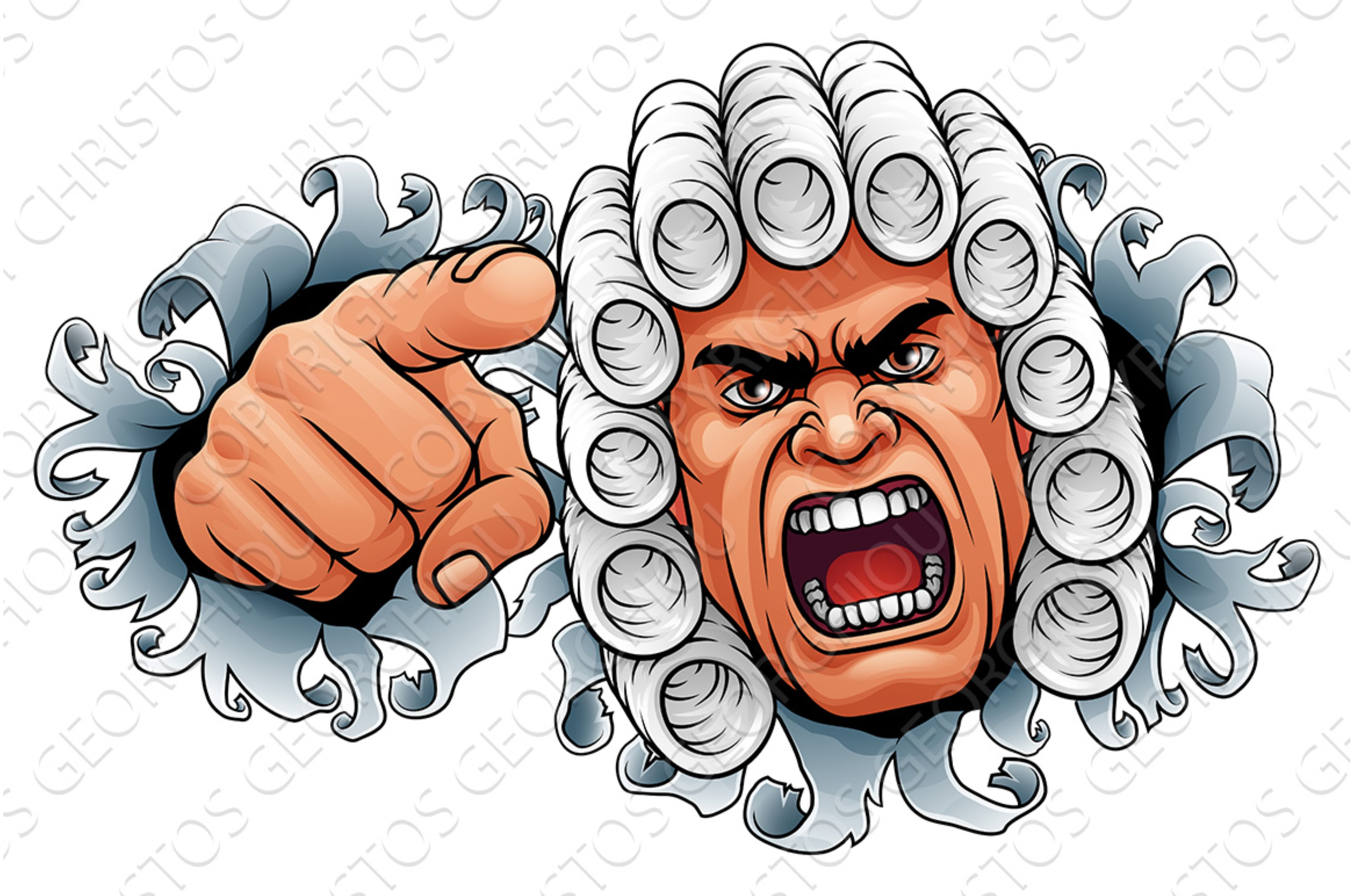 Angry Judge Pointing Cartoon, a Person Illustration by Christos Georghiou