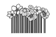 Barcode with flowers sketch vector, an Object Illustration by AlexArt