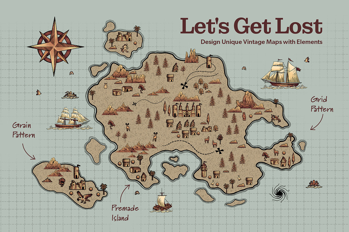 Vintage Map Creator Kit, an Object Graphic by DesignerCandies