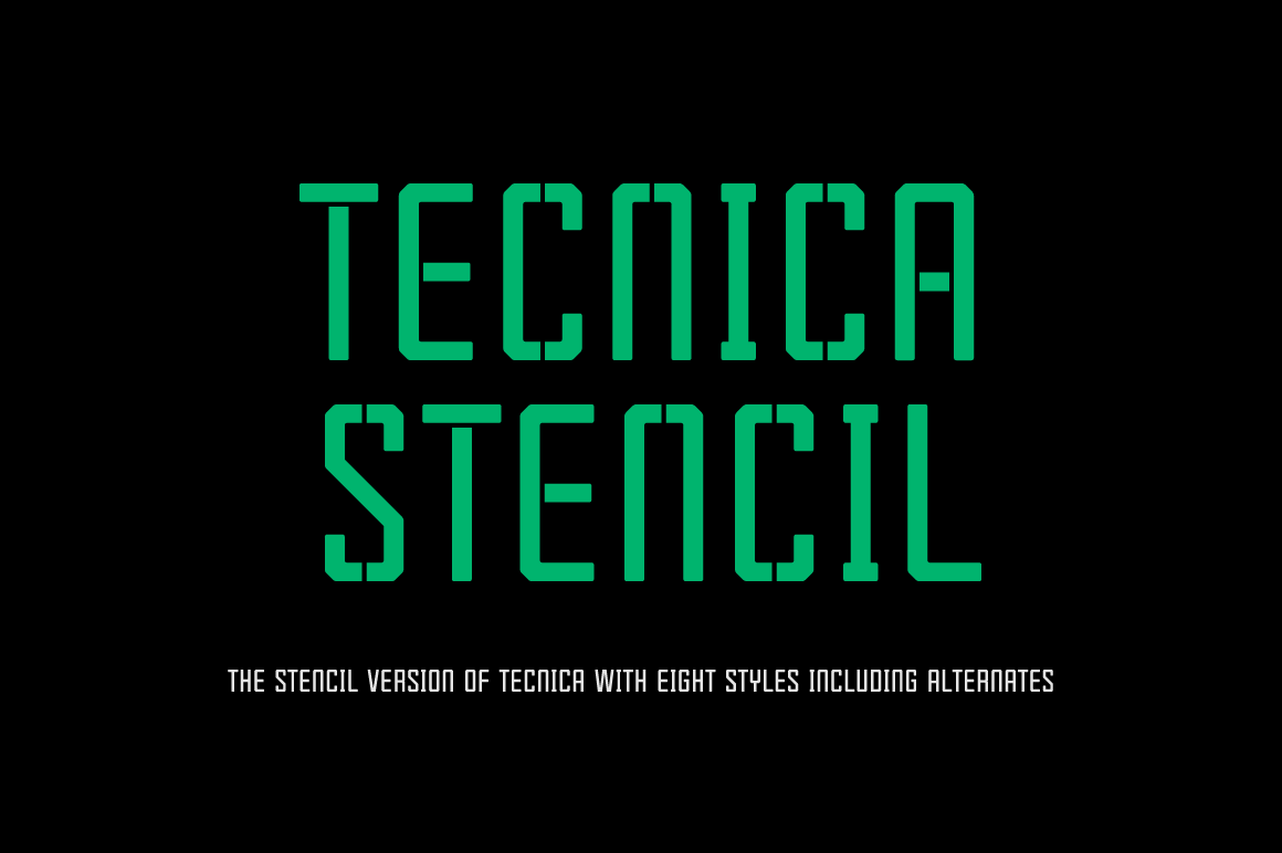 Tecnica Stencil Font Family, a Sans Serif Font by Graviton Font Foundry